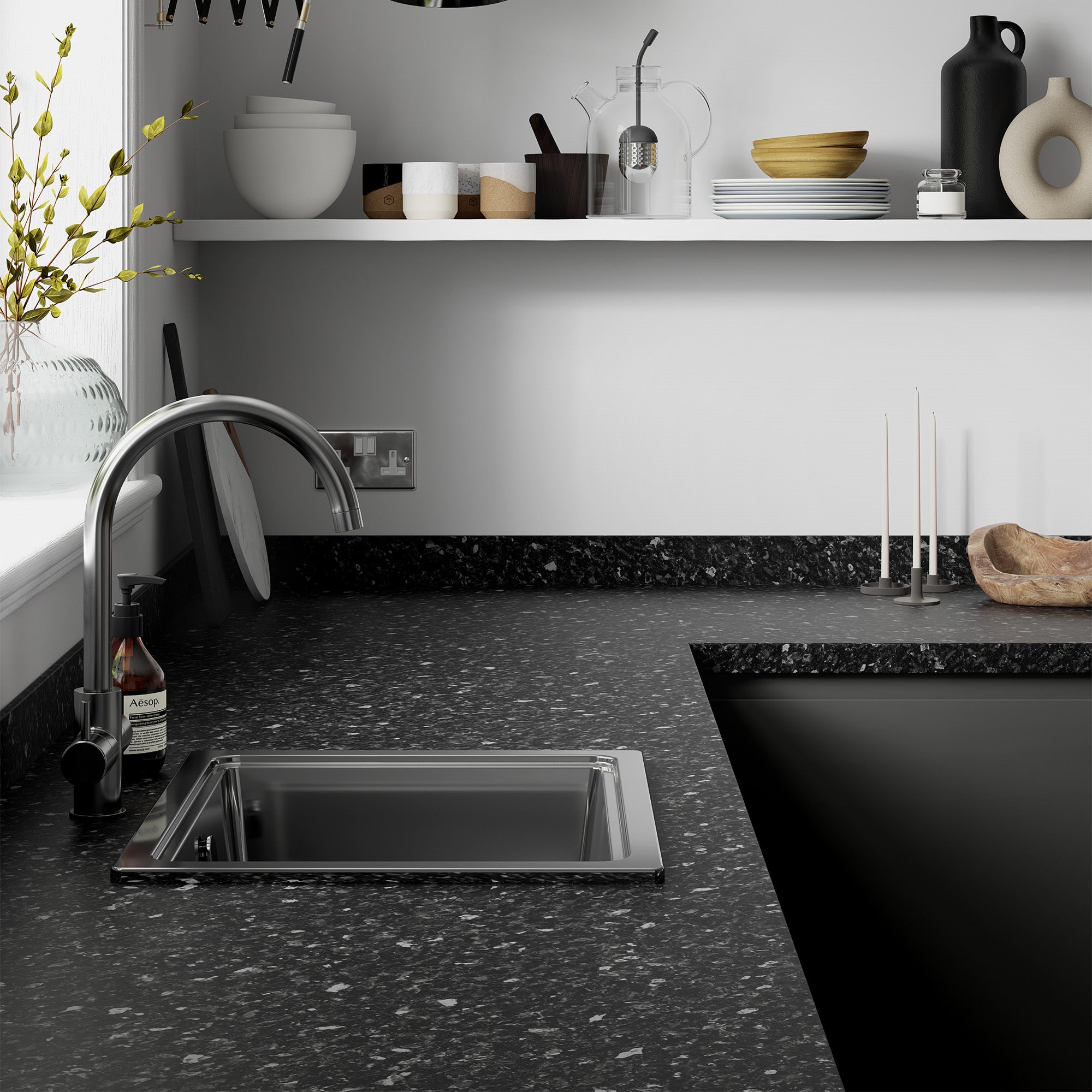Leader Black Slate - Square Edge Laminate Worktop 3000mm x 600mm x 38mm ...