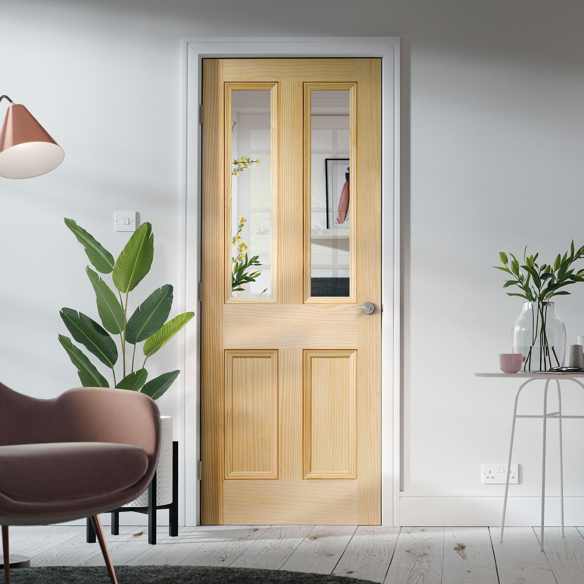 Liberty Doors Internal Pine Unfinished 2 Light Clear Glass Edwardian ...