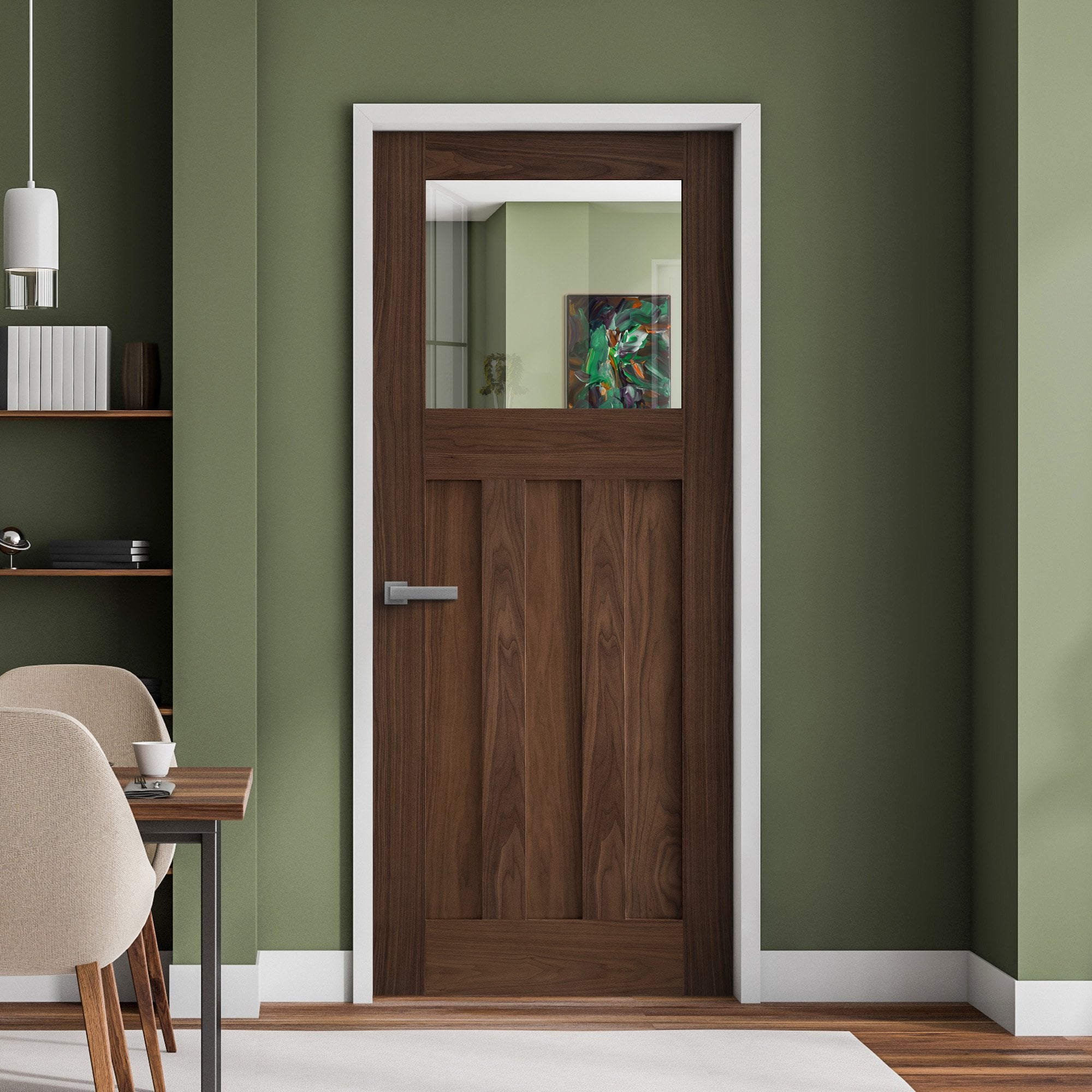 Liberty Doors Internal Walnut Fully Finished 1 Light Clear Glass DX Door