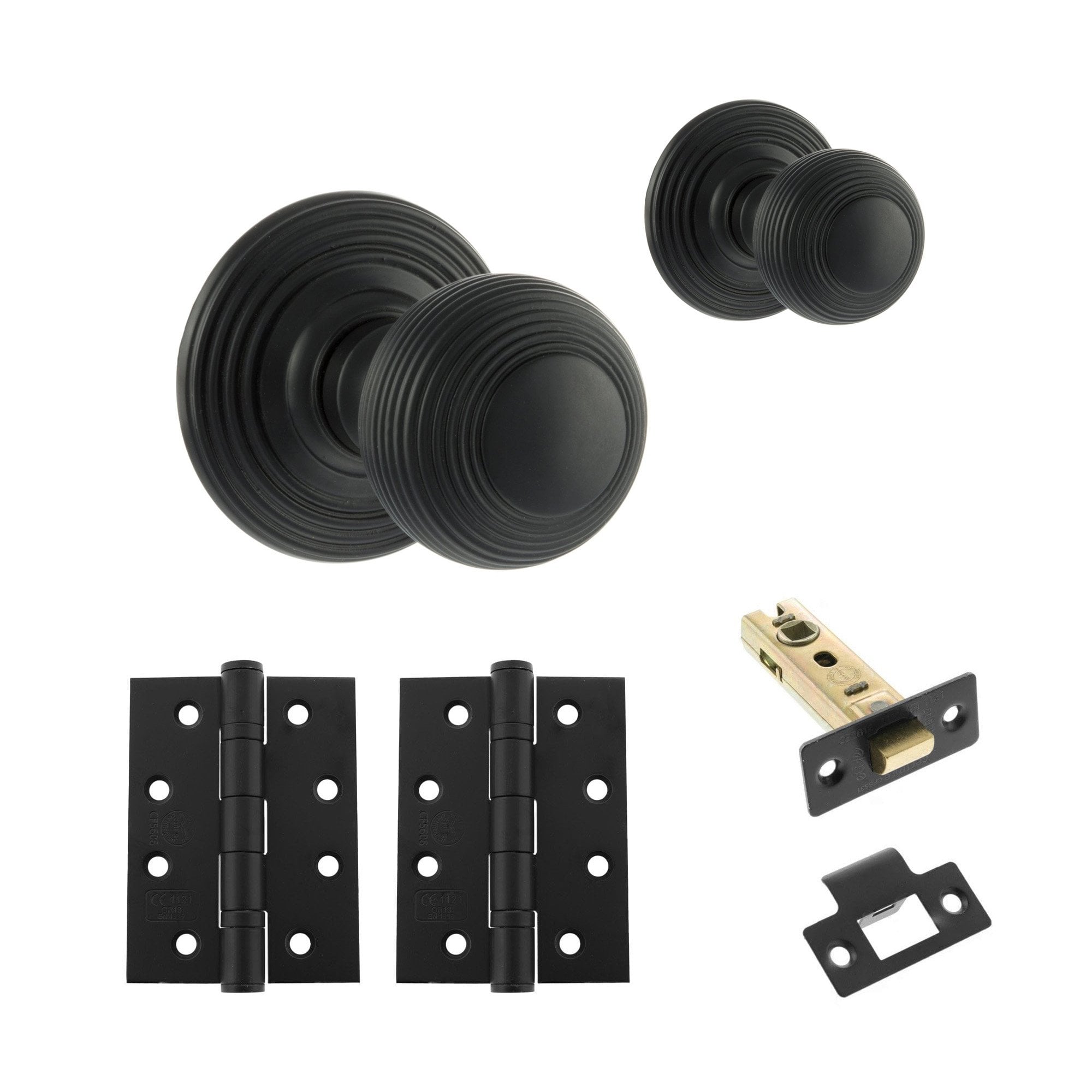 Atlantic UK Ripon Round Reeded Mortice CE13 Fire Door Knob Set - Matt Black