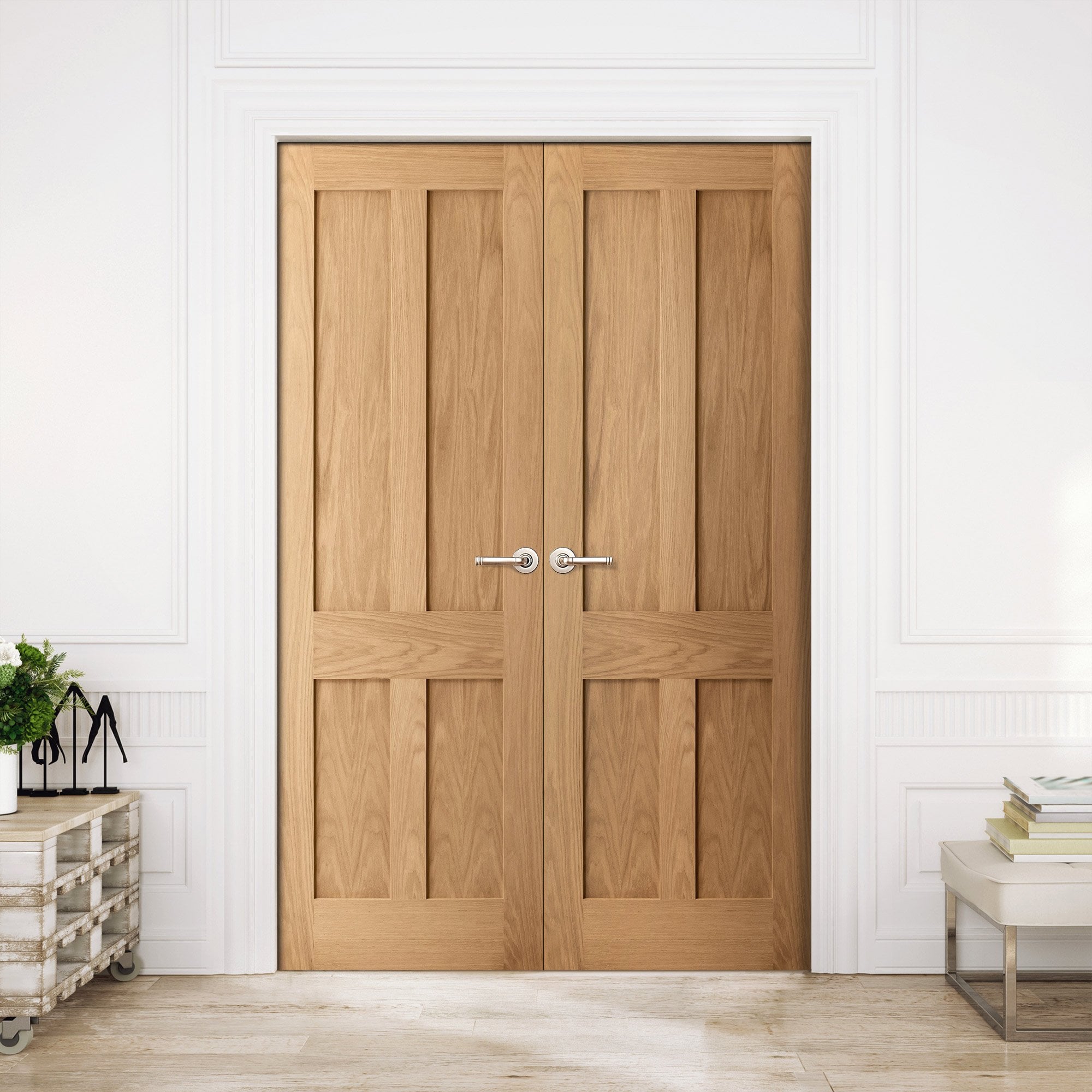 Liberty Doors Internal Oak Unfinished Victorian 4 Panel Flat Pair Door ...