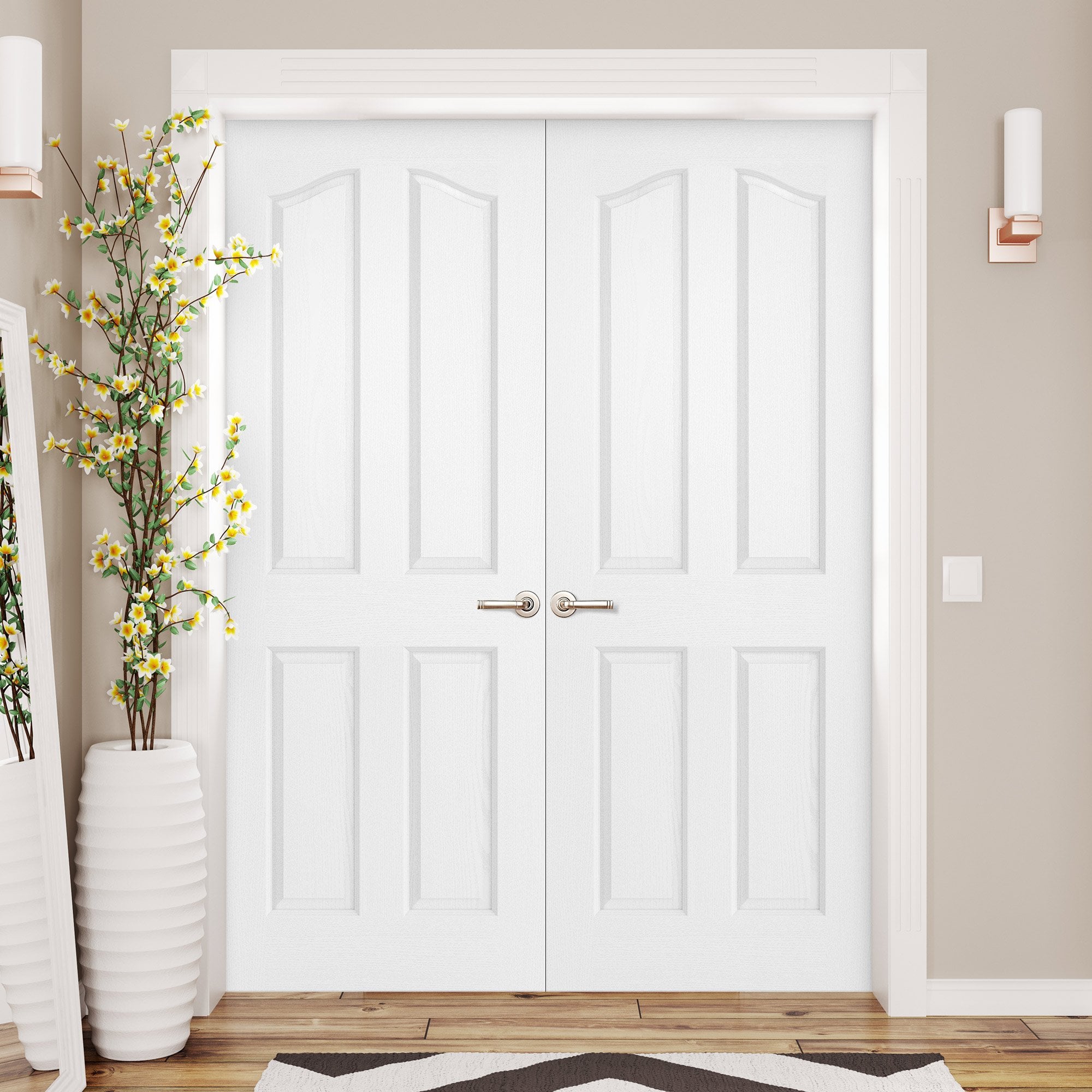Liberty Doors Lifestyle White Textured 4 Panel Arched Top Pair Door ...