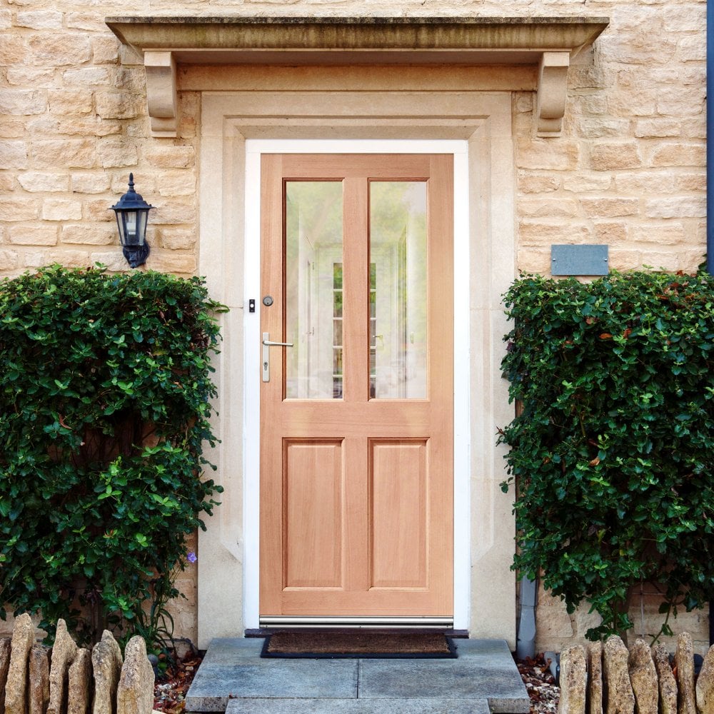 Liberty Doors Hardwood External Unfinished 4 Panel 2 Light Clear Glass ...