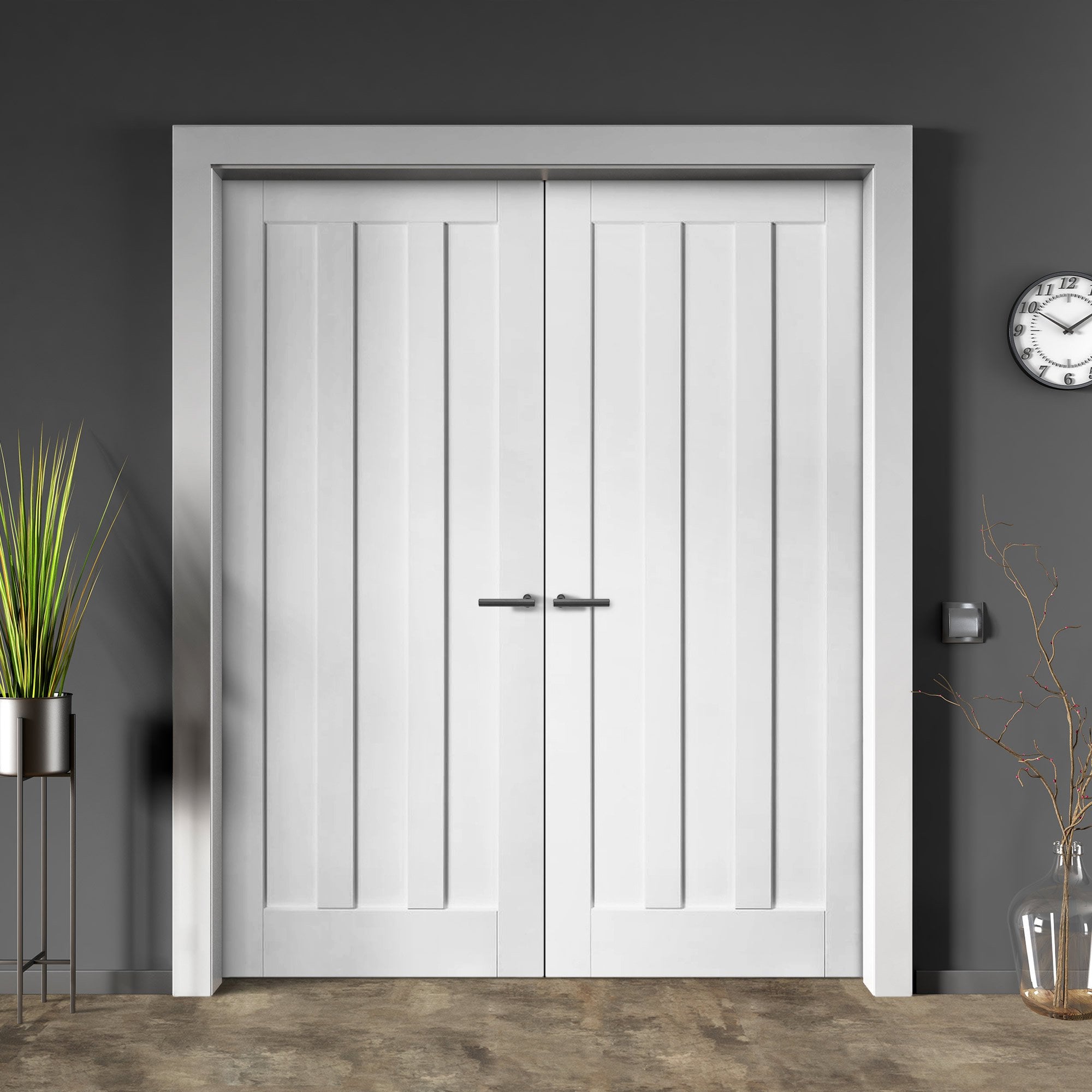 Liberty Doors Internal White Primed Ashton 3 Panel Pair Door (121401)