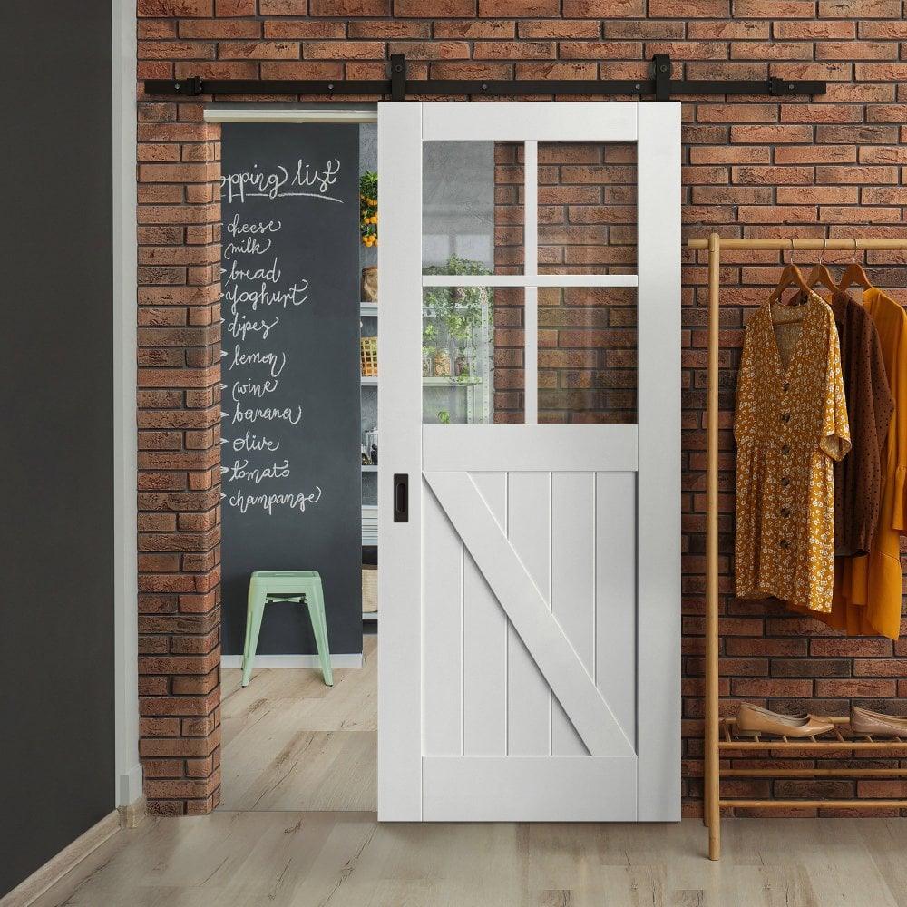 Liberty Doors White Primed Internal Barn 4 Light Clear Glass FLB ...