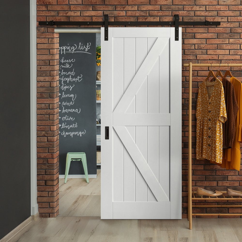 Liberty Doors White Internal Primed Barn FLB Sliding Door - Black Face ...
