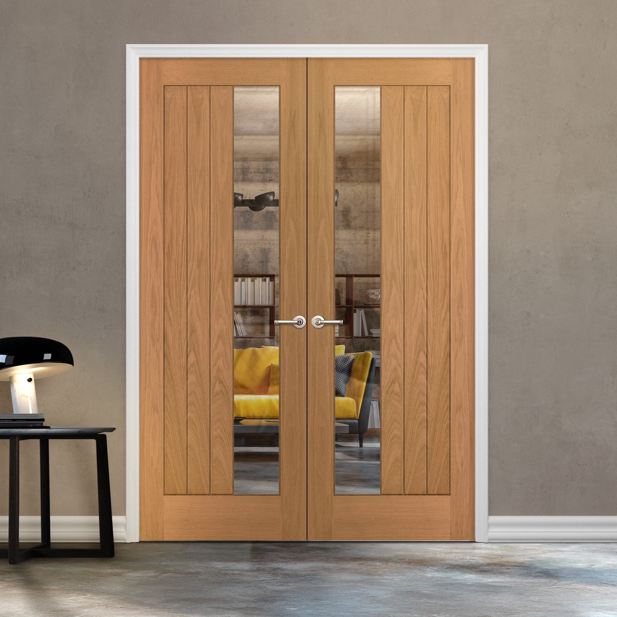 Liberty Doors Internal Oak Fully Finished Farley 1 Light Clear Offset ...