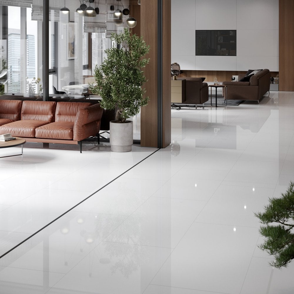 Falquon Flooring White - Lustre Stone 8mm High Gloss Laminate Flooring