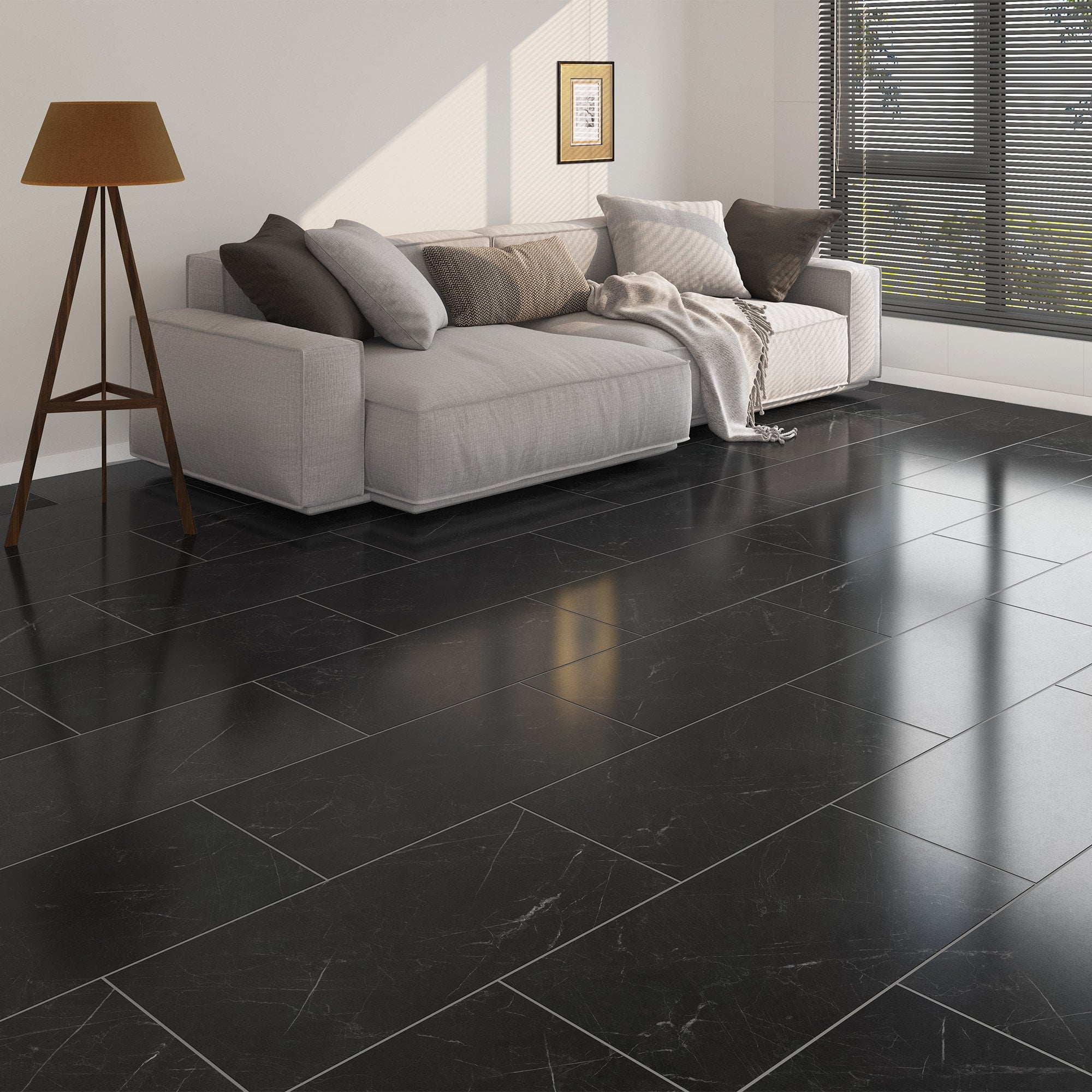 Leader-Tec Black Gloss Marble - Luxe Vision Pre-Grouted 5.5mm Stone ...