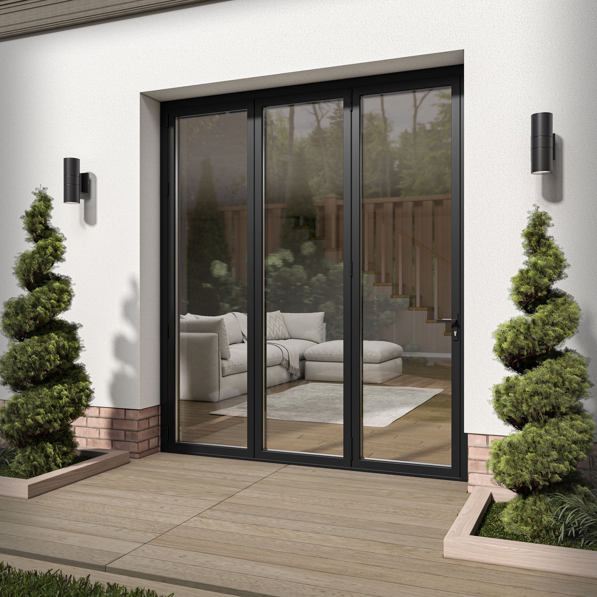 Liberty Doors Matt Black Aluminium External 3+0 Clear Glass Folding ...