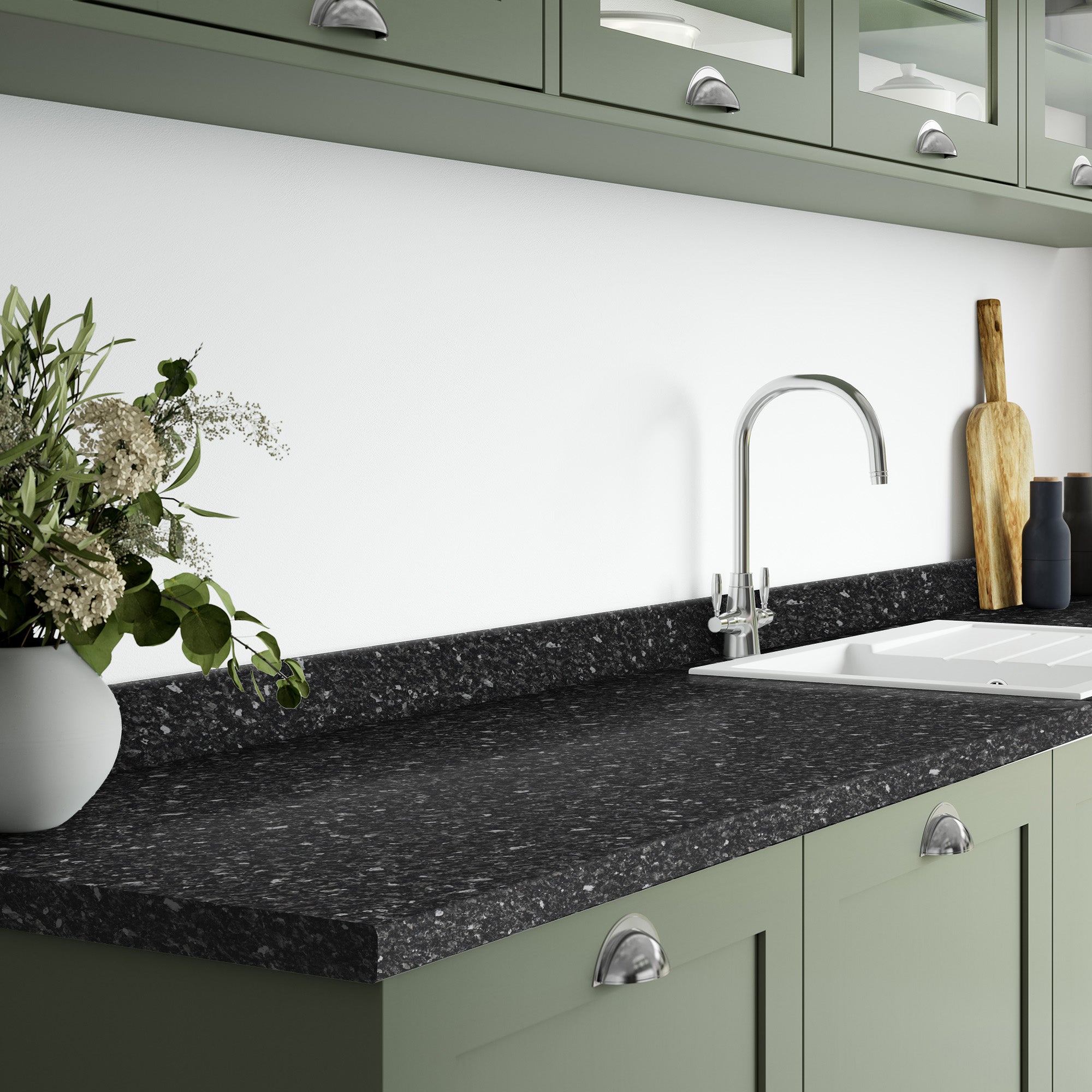 Leader Black Slate - Rounded Edge Laminate Worktop 3000mm x 600mm x ...
