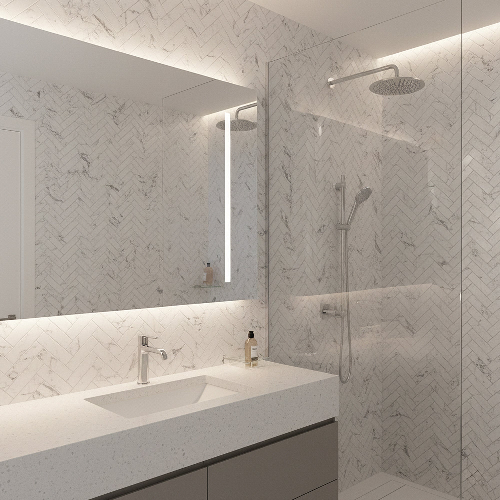 Leader Herringbone Marble - 2440mm Alloy Wetwall Marble Waterproof Wall ...