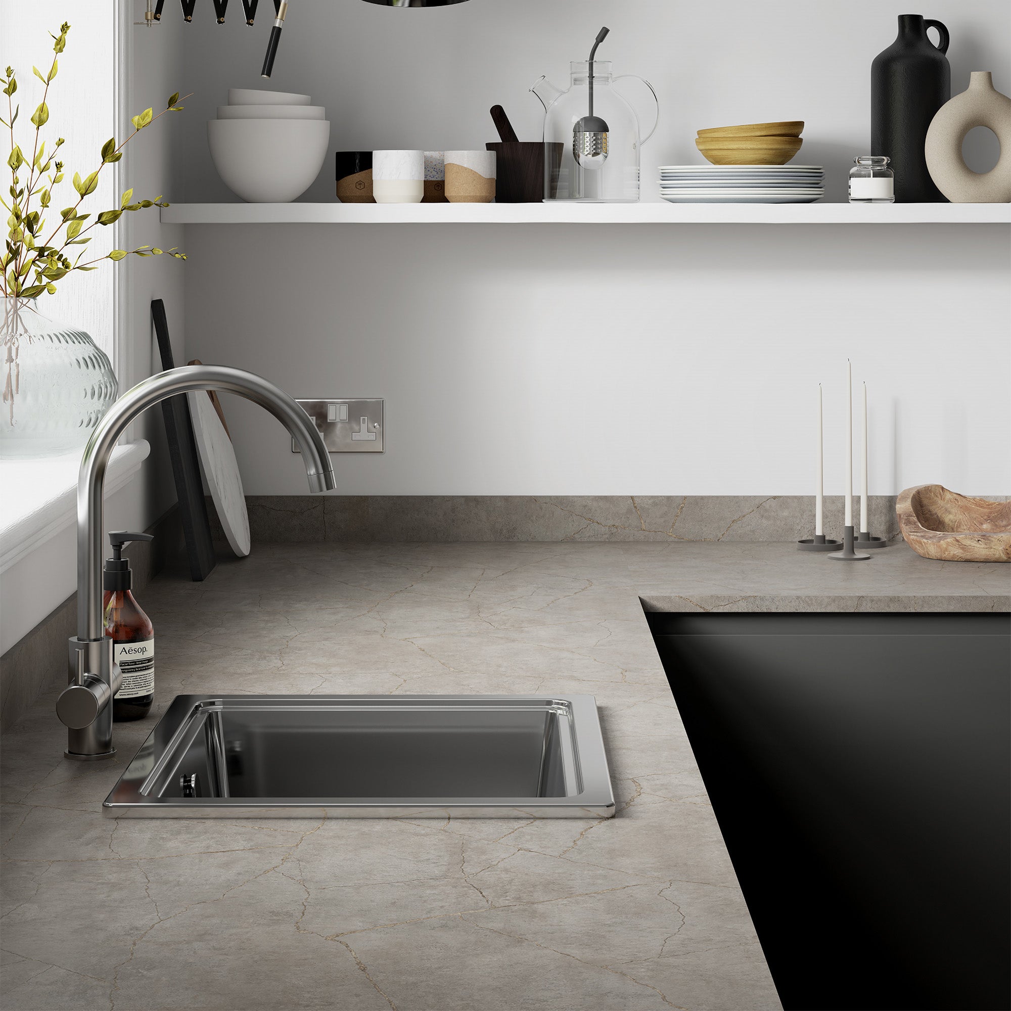 Leader Minos Stone - Square Edge Laminate Worktop 3000mm x 600mm x 38mm ...