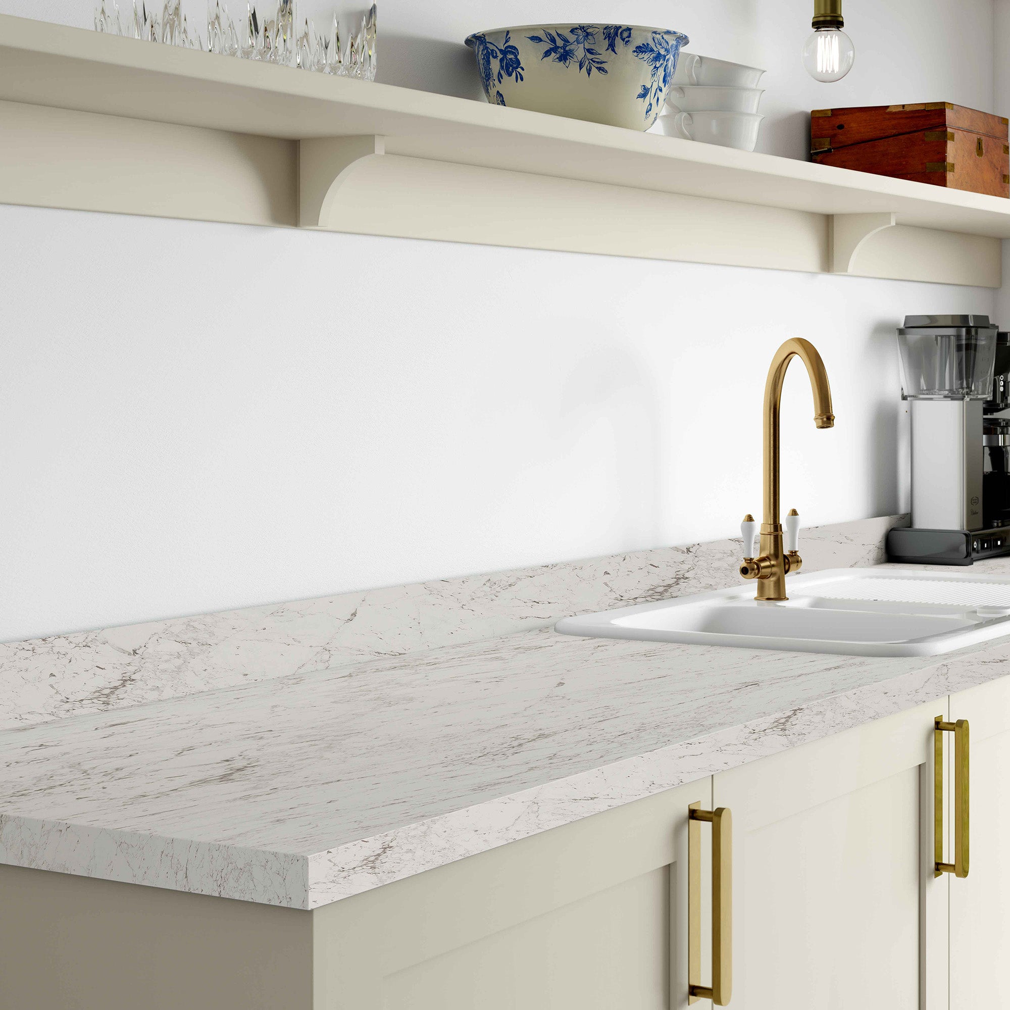 Leader Calacutta Marble - Rounded Edge Laminate Worktop 3000mm x 600mm ...