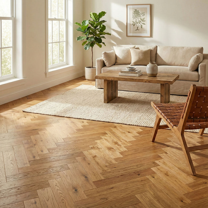 Liberty Floors Natural Oak - Herringbone 18mm Brushed and Oiled Solid ...