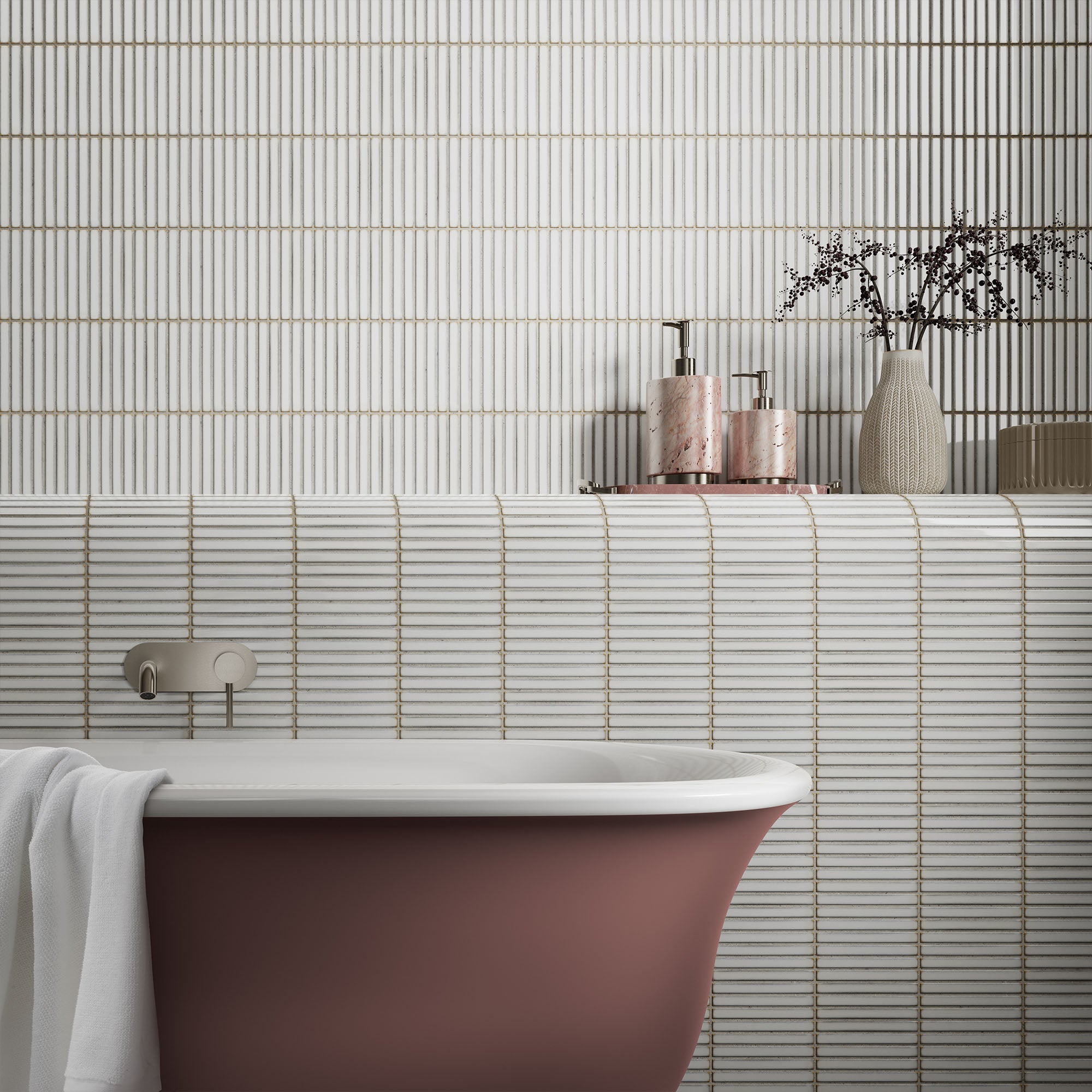 Liberty White Gloss - Linear Smooth Mosaic Porcelain Wall Tile